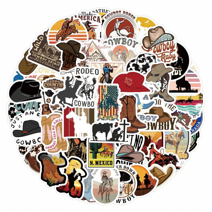 60pcs Cowboy Style Waterproof Cute Cartoon Stickers For Vintage Bullet ...