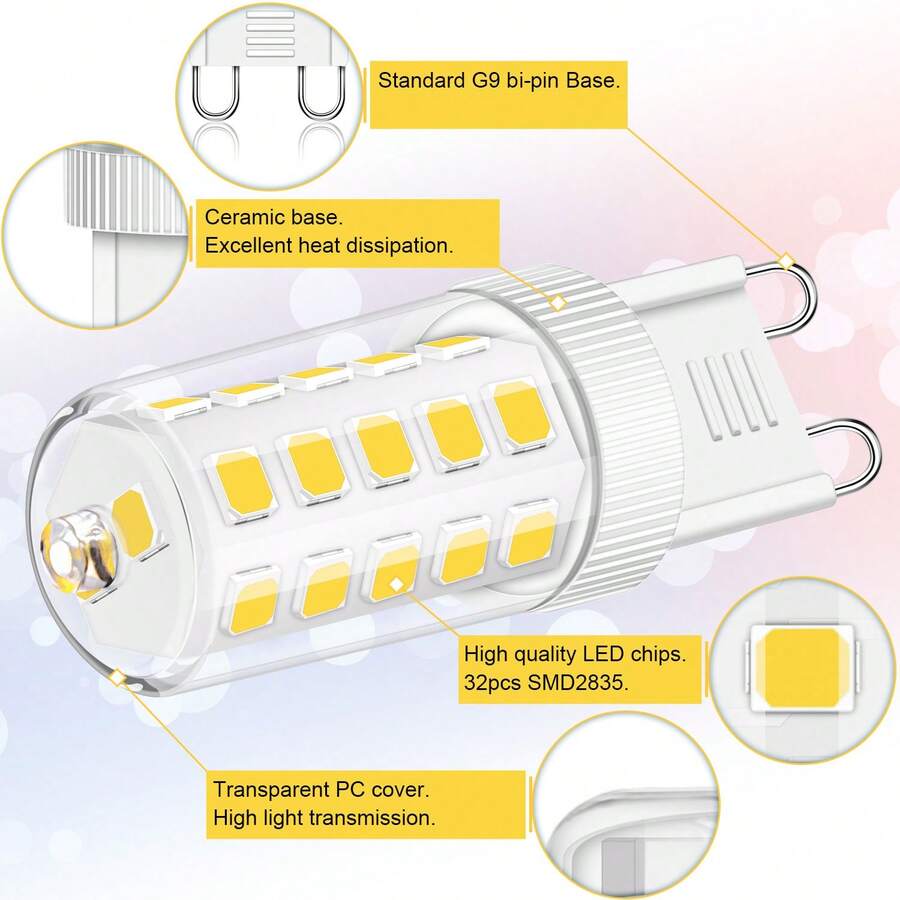 6 Pack 110V G9 LED Bulb 6W, Dimmable Daylight White 6000K, 658LM LED Light Bulb, T4 40W 50W 60W ...