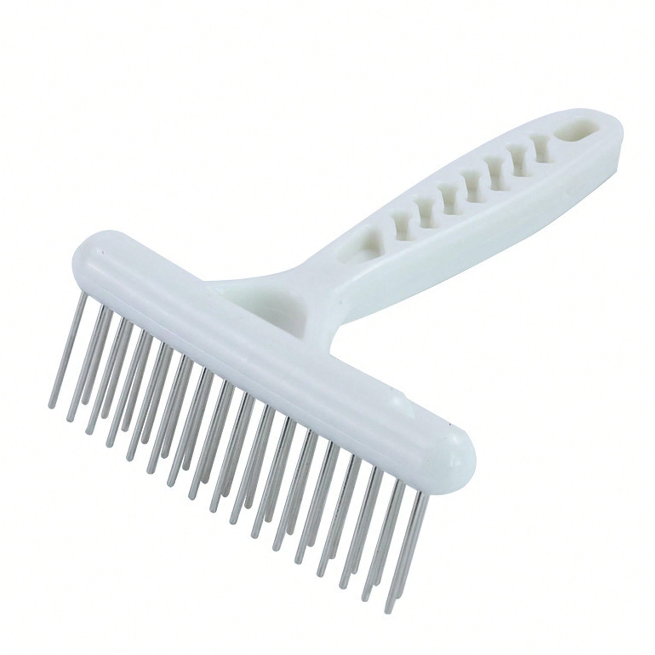 1pc White Double Row Comb Stainless Steel Pin Rake Detangling Brush For ...