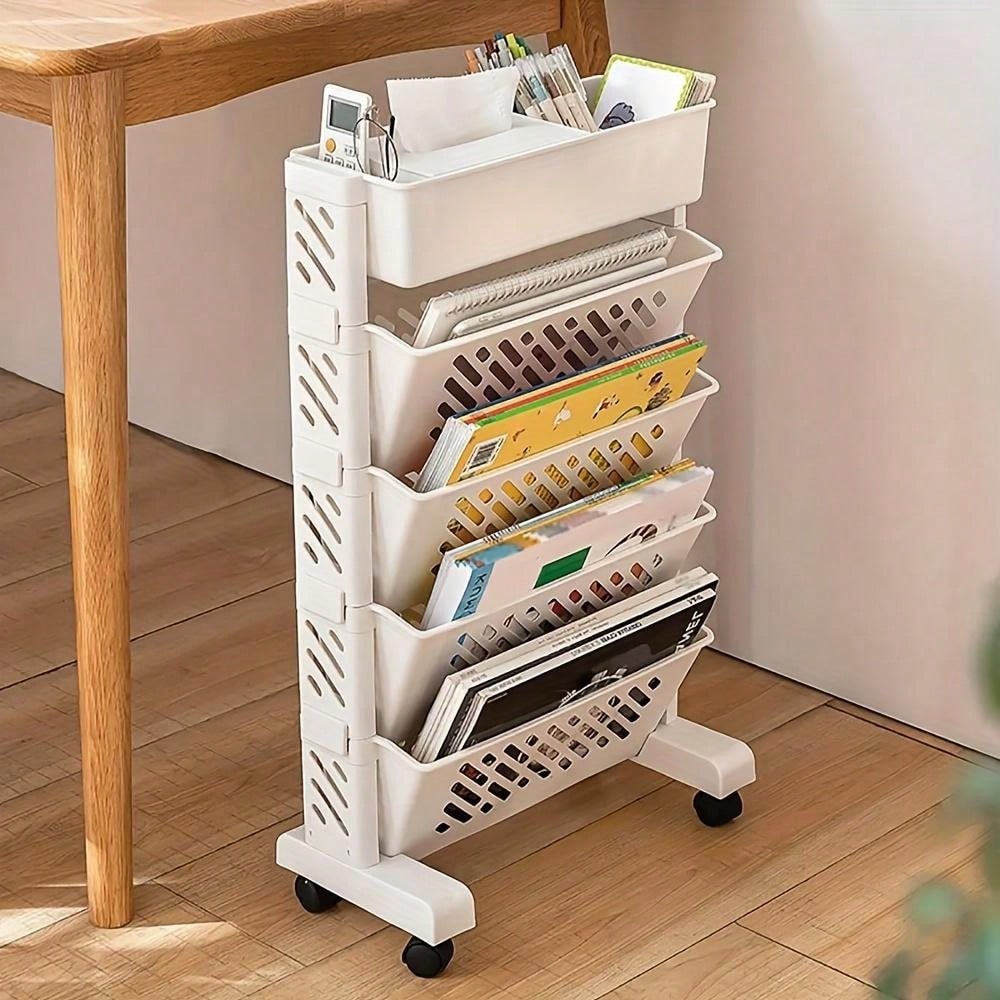 Yeavs 5-Tier Mobile Bookshelf, Rolling Bookcase Book Storage Rack ...