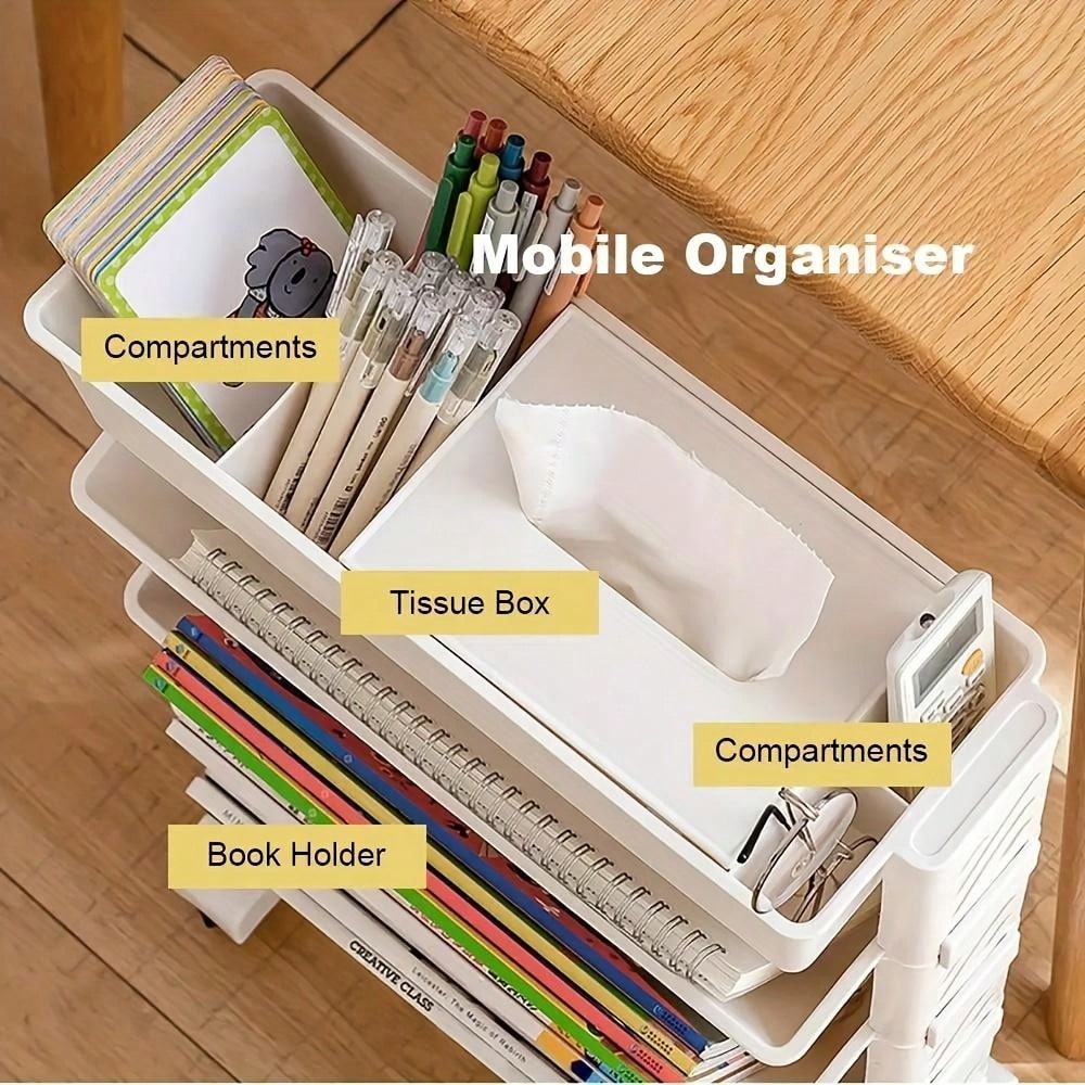 Yeavs 5-Tier Mobile Bookshelf, Rolling Bookcase Book Storage Rack ...