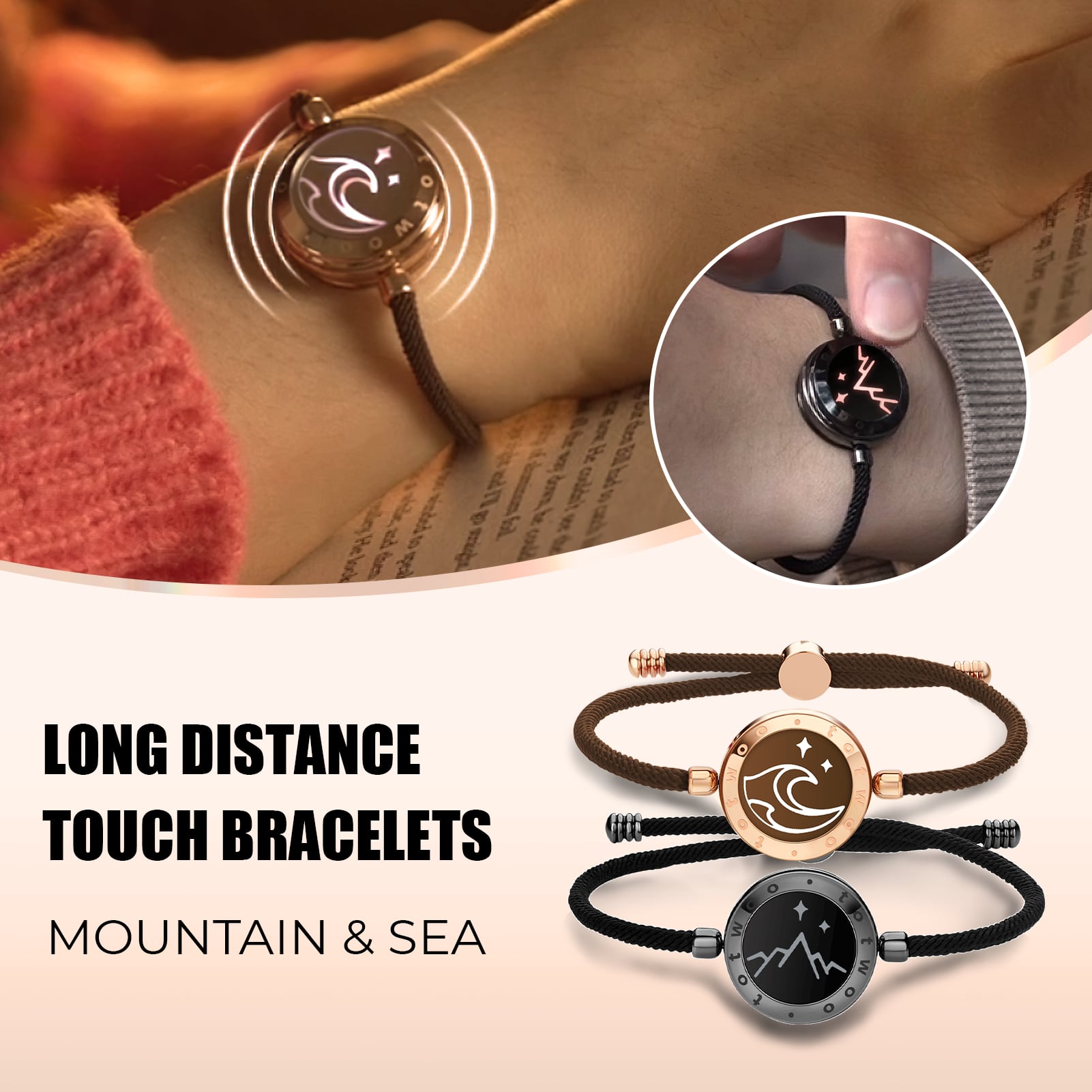 Totwoo Long Distance Touch Bracelet For Couples, Natural Black Matte Agate & White Howlite ...