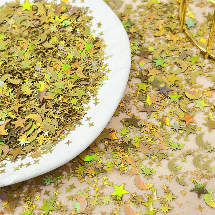 60g Gold Silver Star And Moon Confetti Table Confetti, Glitter Stars ...
