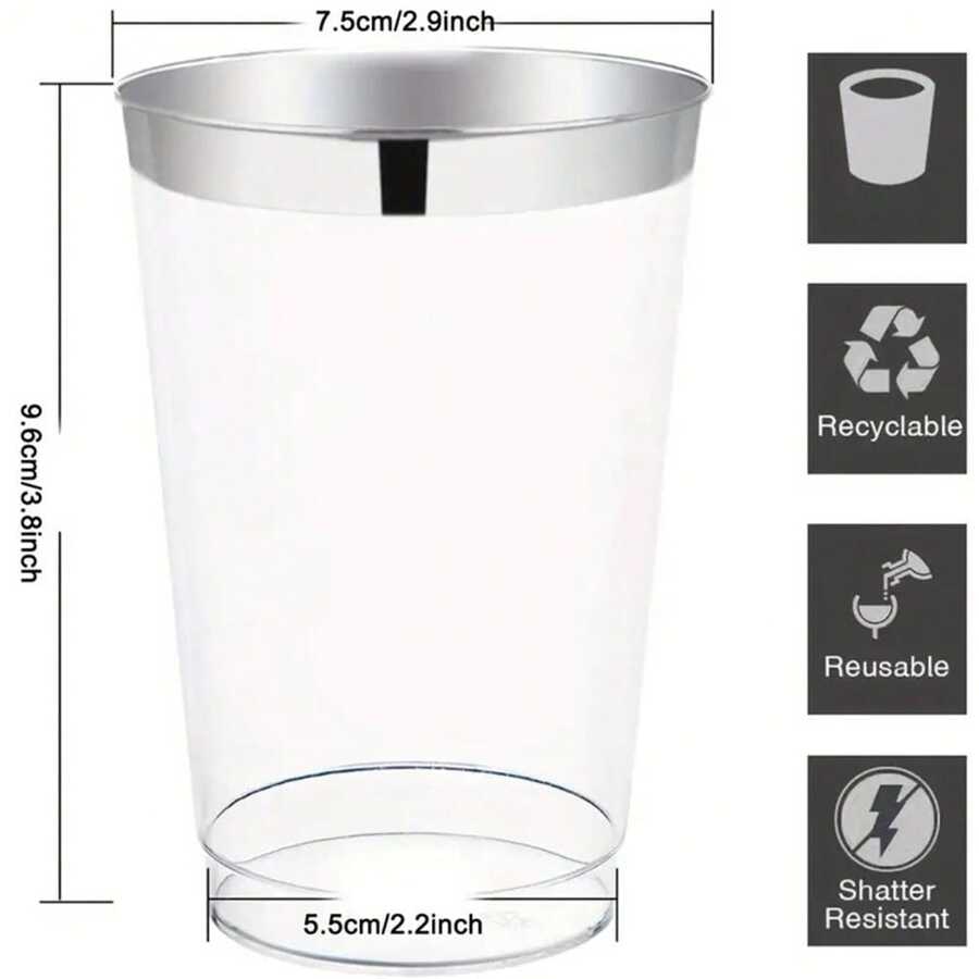 25pcs Gold Plastic Cups, 10 Oz Elegant Gold Rimmed Clear Plastic Cups ...