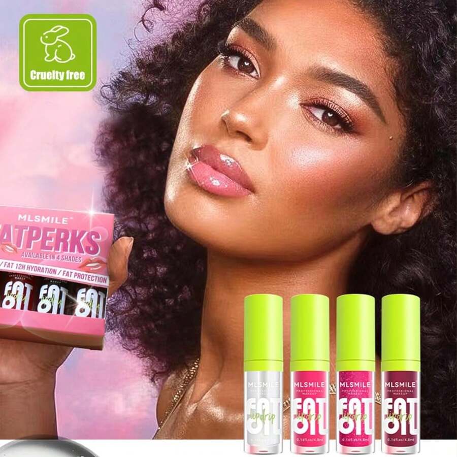 4 Colors Lip Oil Lip Glaze,Fat Lip Oil Drip,Big Brush Head Hydrating ...
