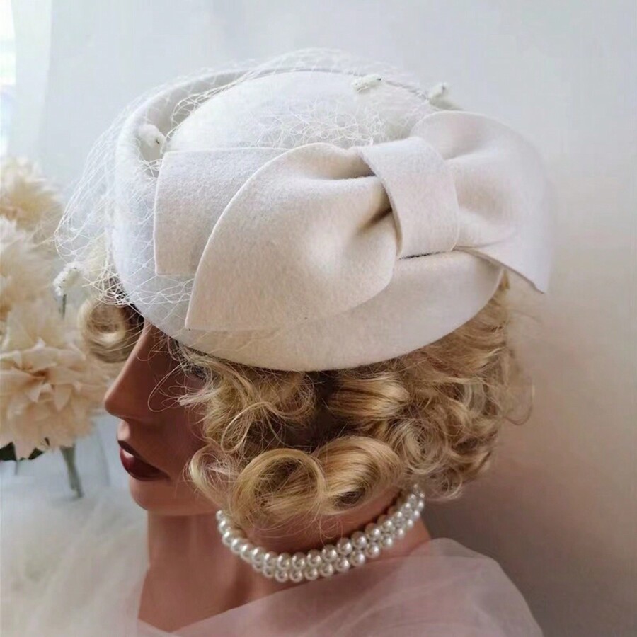 1pc Women's Vintage British Style Bowler Hat With Net Yarn Elegant Gift ...