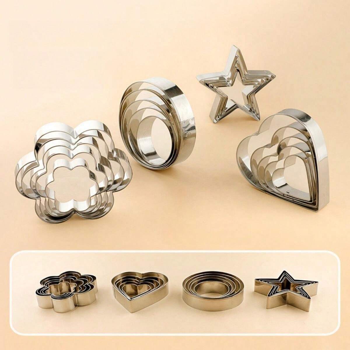 5pcs Stainless Steel Cookie Cutter, Silver Geometric Circle Heart Plum ...