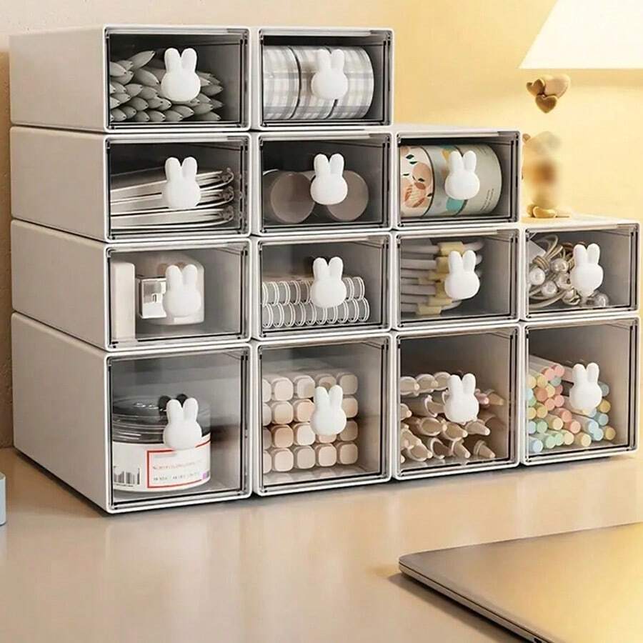 1 Piece Of Stackable Desktop Storage Box, Transparent Rabbit Drawer ...