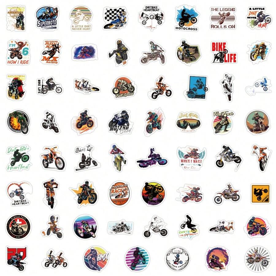 60pcs Waterproof Dirt Bike Style Cute Cartoon Sticker Set For Vintage ...