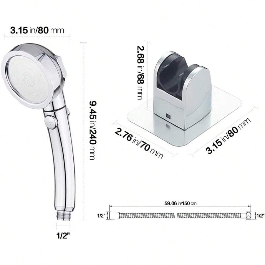 3-Speed High Pressure Shower Head With 360 Degree Rotation And One ...