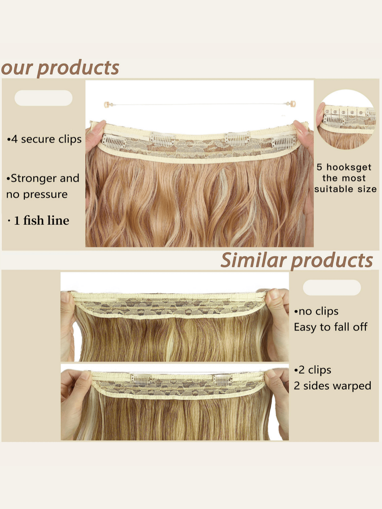 20 Inches Synthetic Wavy Curly Hair Extensions,4 Clips Fish Wire,Ultra ...