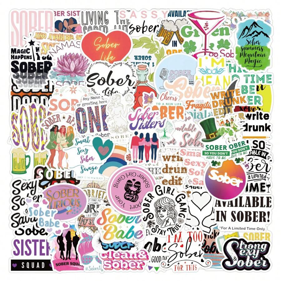60pcs Sober Style Inspirational Phase Waterproof Cute Cartoon Sticker ...