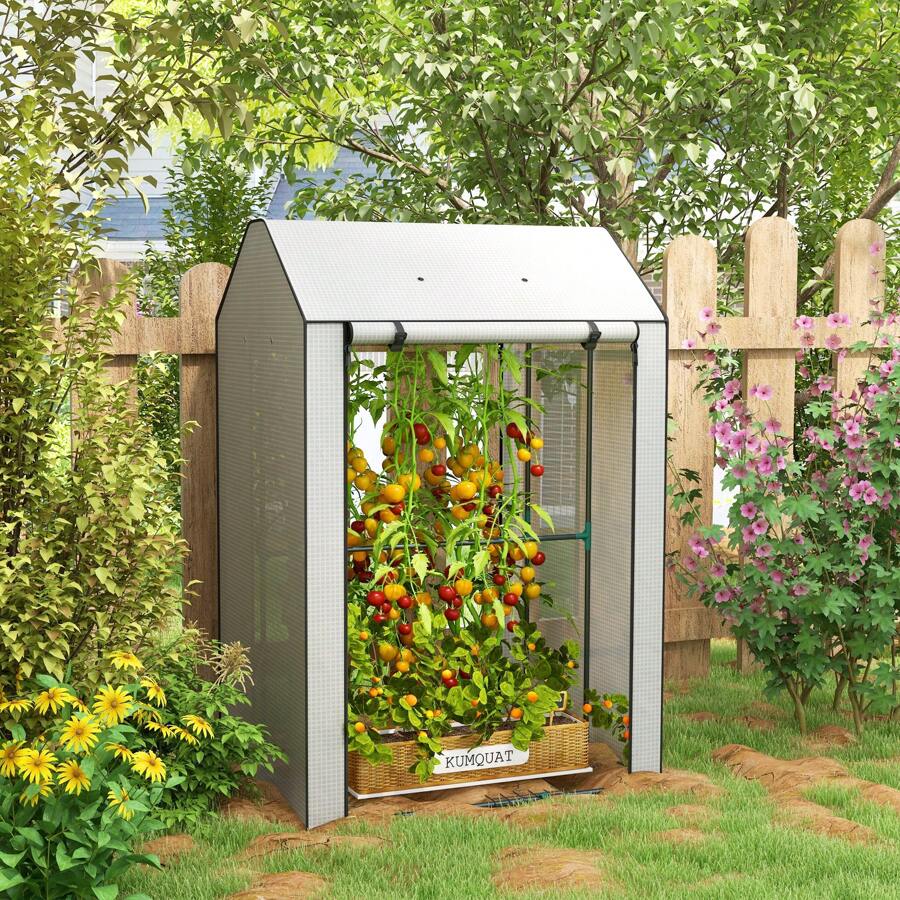Outsunny Mini Greenhouse With 4 Wire Shelves Portable Garden Grow House ...