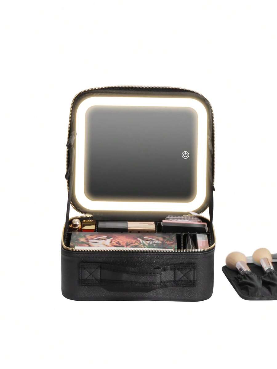 Travel Makeup Bag With LED Mirror, Cosmetic Bag Organizer Bag Makeup ...