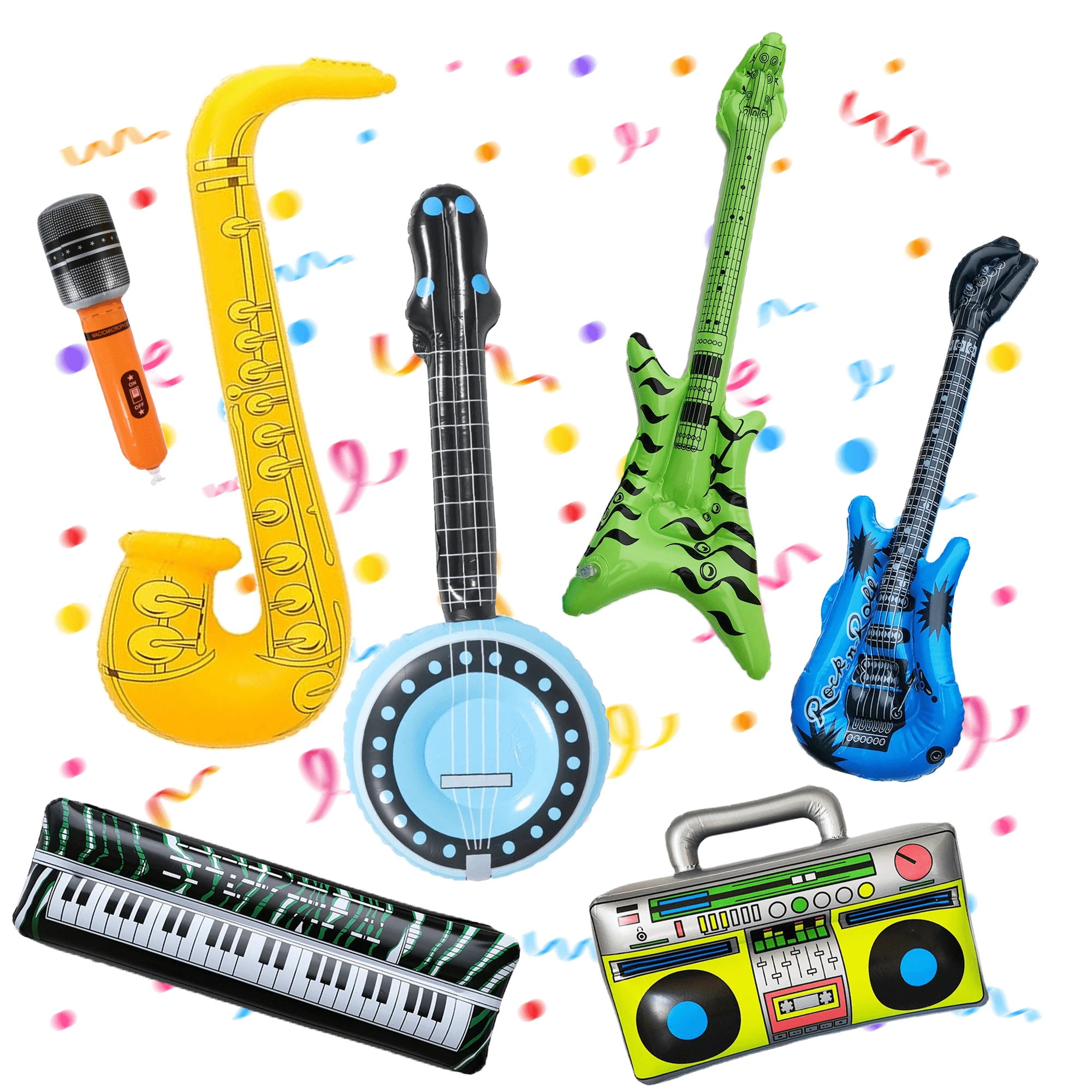 7 Pcs Musical Instrument Balloons Inflatable Guitar Toy 70S 80S 90S ...