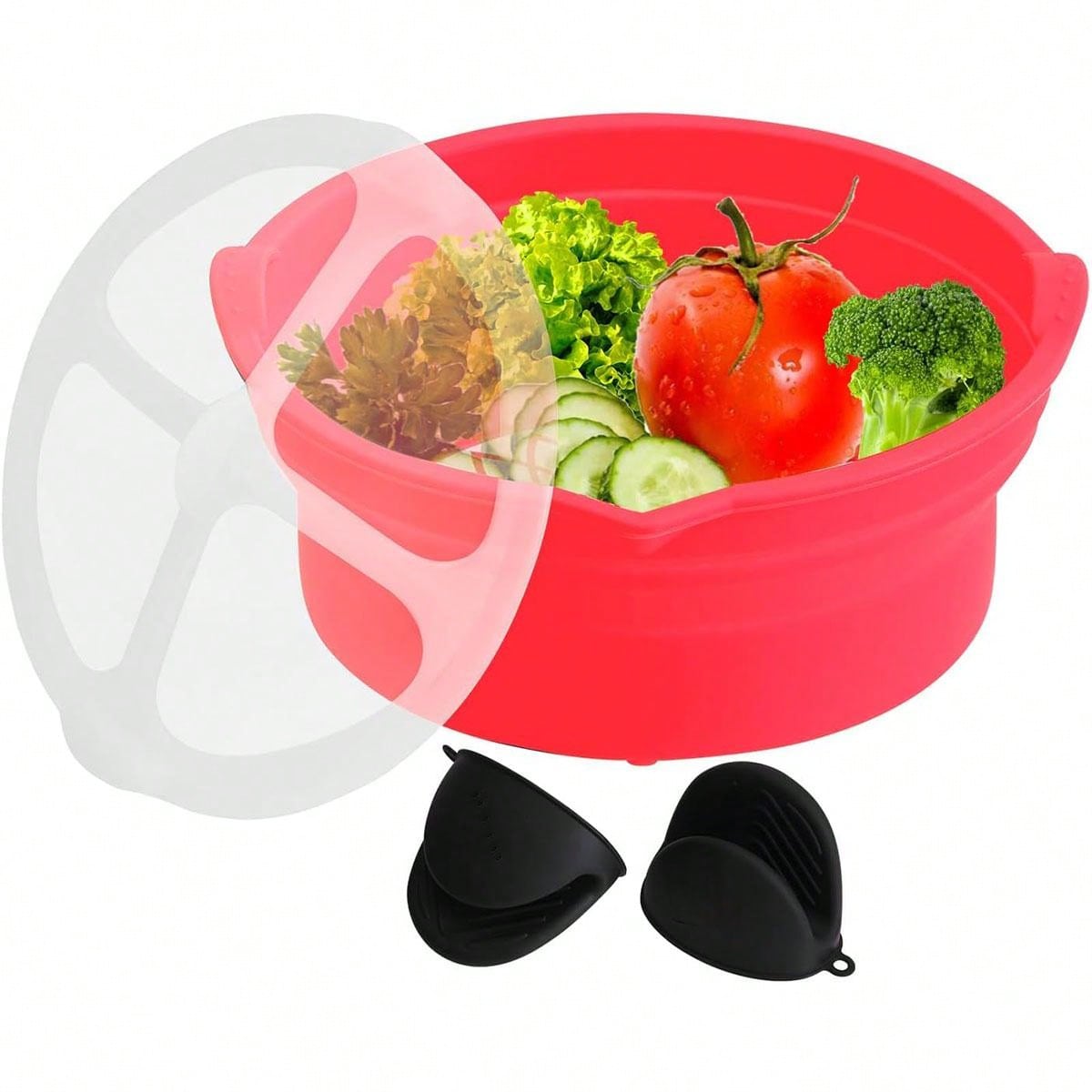Foldable Square Silicone Lined Pot Microwave Cookware Steamer For ...