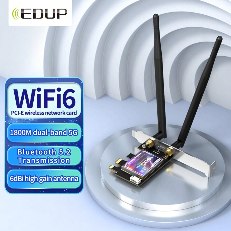 EDUP AX1800+ Bluetooth 5.2 Gigabit Esports Games Dual-Band 5G Desktop Built-In PCI-E Interface ...