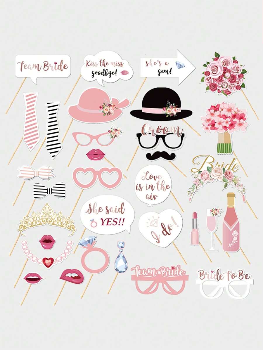 32Pcs Wedding Photo Booth Props Bridal Shower Pose Sign Kit ...