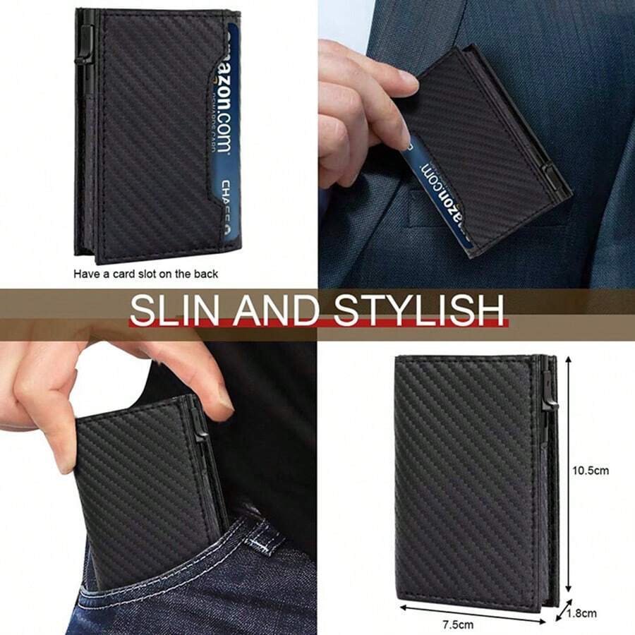 Men Credit Card Holder Slim Fit Pop Up Metal Wallet With RFID Blocking ...