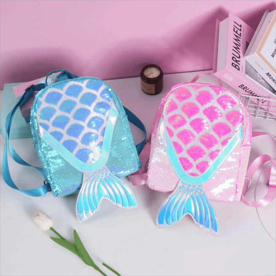 Sequin Backpack With Mermaid Tail And Fish Scales Pattern For Students ...