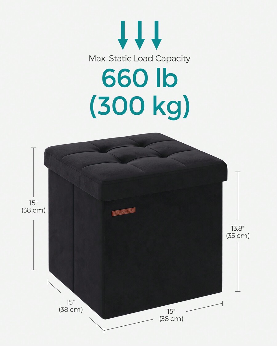 SONGMICS Small Storage Ottoman, Foldable Velvet Storage Box, Storage ...