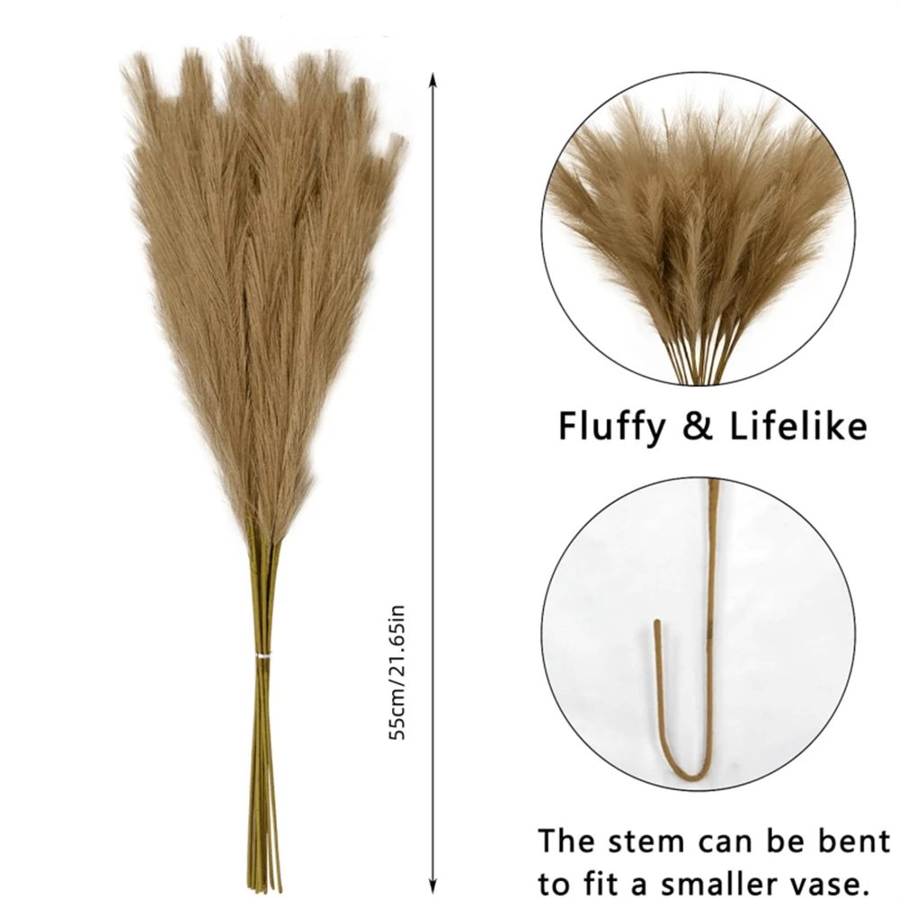 20 PCS Faux Pampas Grass Tall Artificial Pampas Grass Large Fake Pampas ...