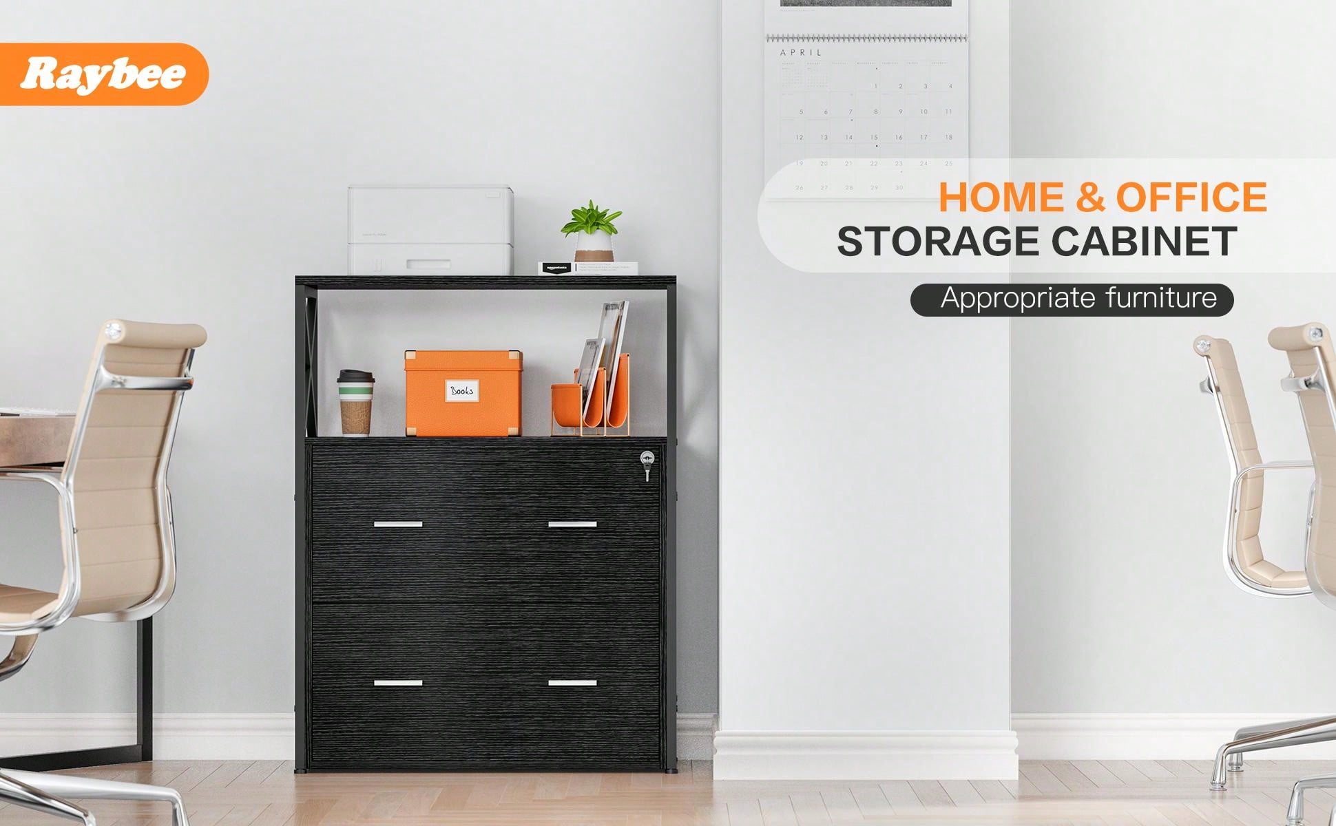 Raybee Filing Cabinet For Home Office Lateral File Cabinet With 2 Wood ...