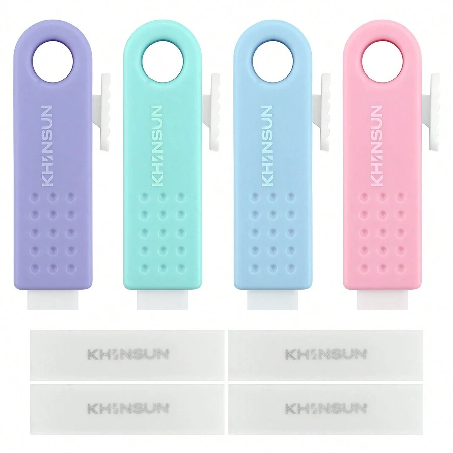 4 Pcs Retractable Erasers With 4 Pcs Eraser Cartridge,4 Color Push-Pull ...