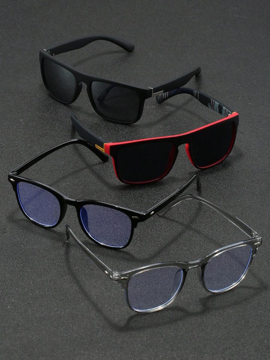 Men's Plastic Square Anti-Blue Light & Fashion Eyeglasses Combo ...