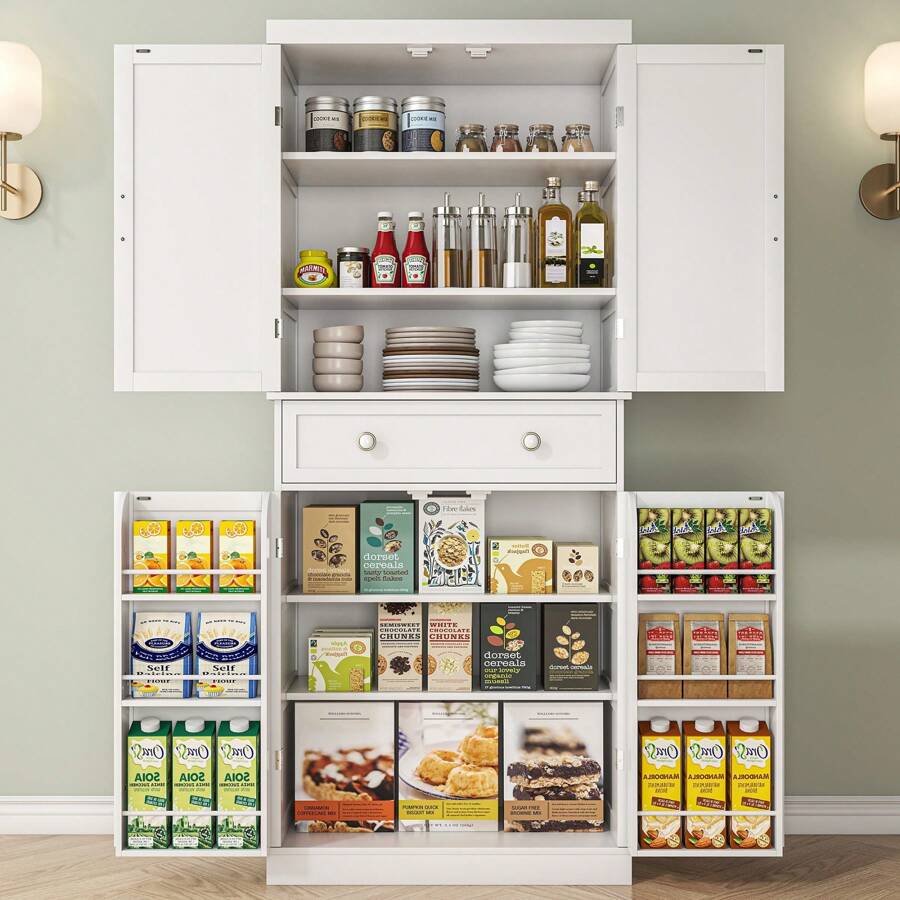 DDLFUY Kitchen Pantry Cabinet With Adjustable Shelves, Freestanding ...