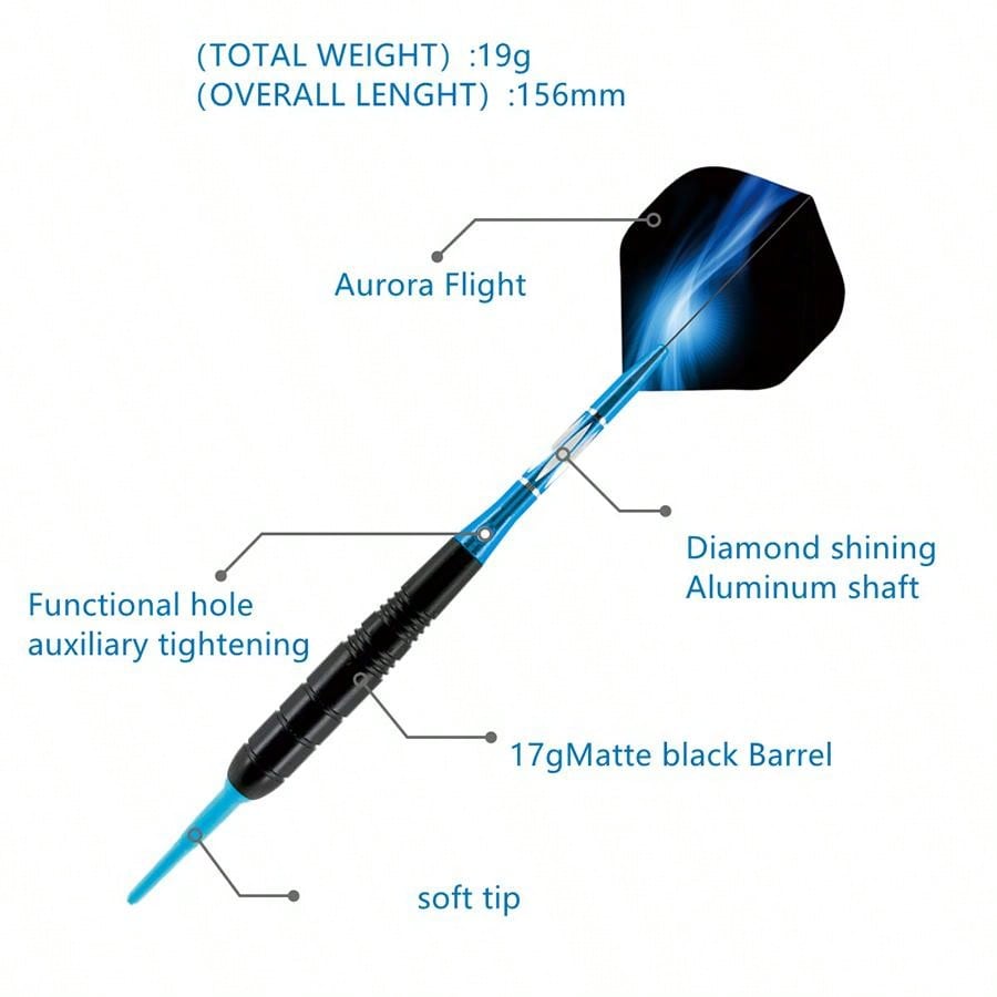 1PC Cool Blue Flame Dart Set, Metal Tip Dart Set With Case, Dart Shaft, Dart Bowl And Protective ...