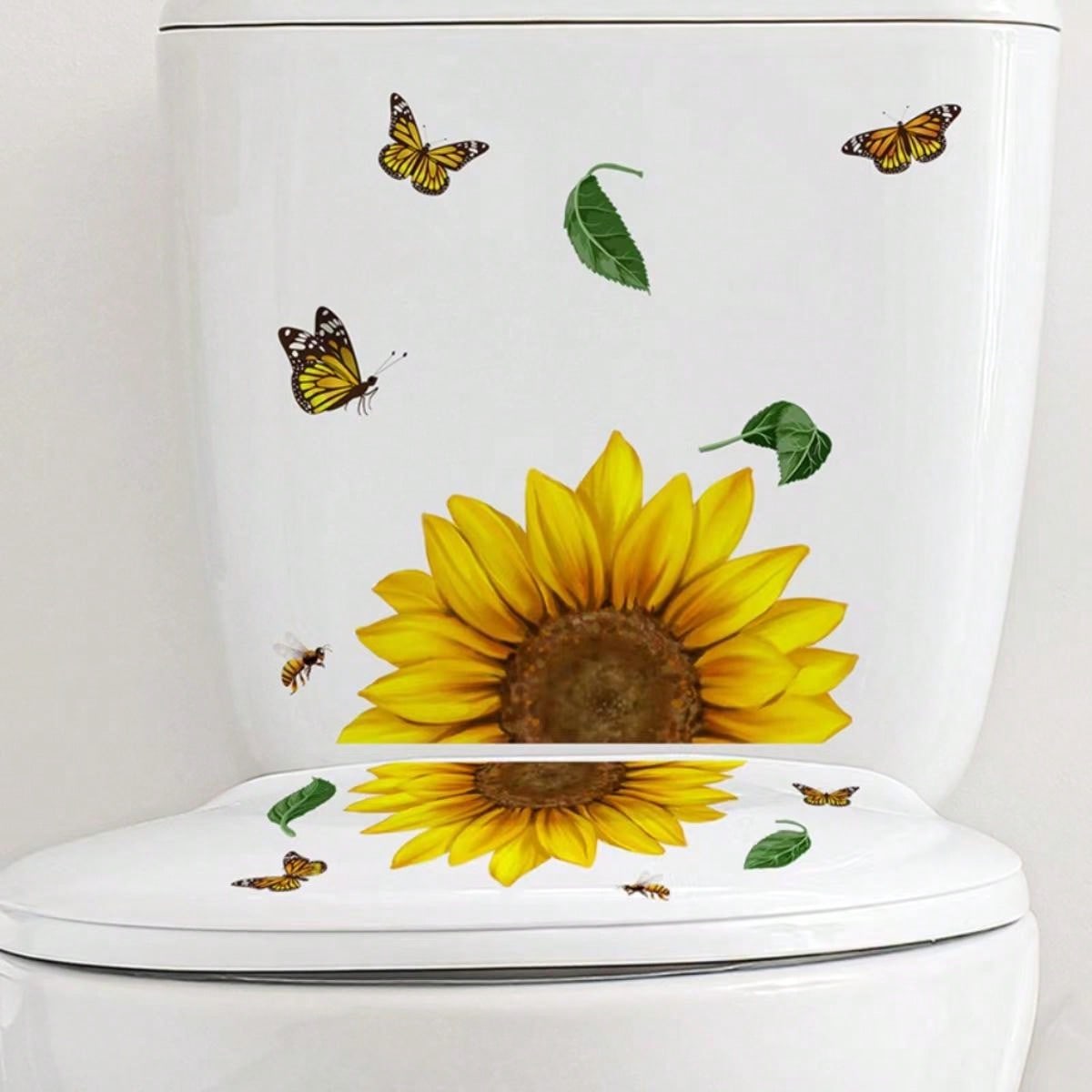 Sunflower Butterfly Wall Stickers Green Plant Flower Toilet Stickers ...