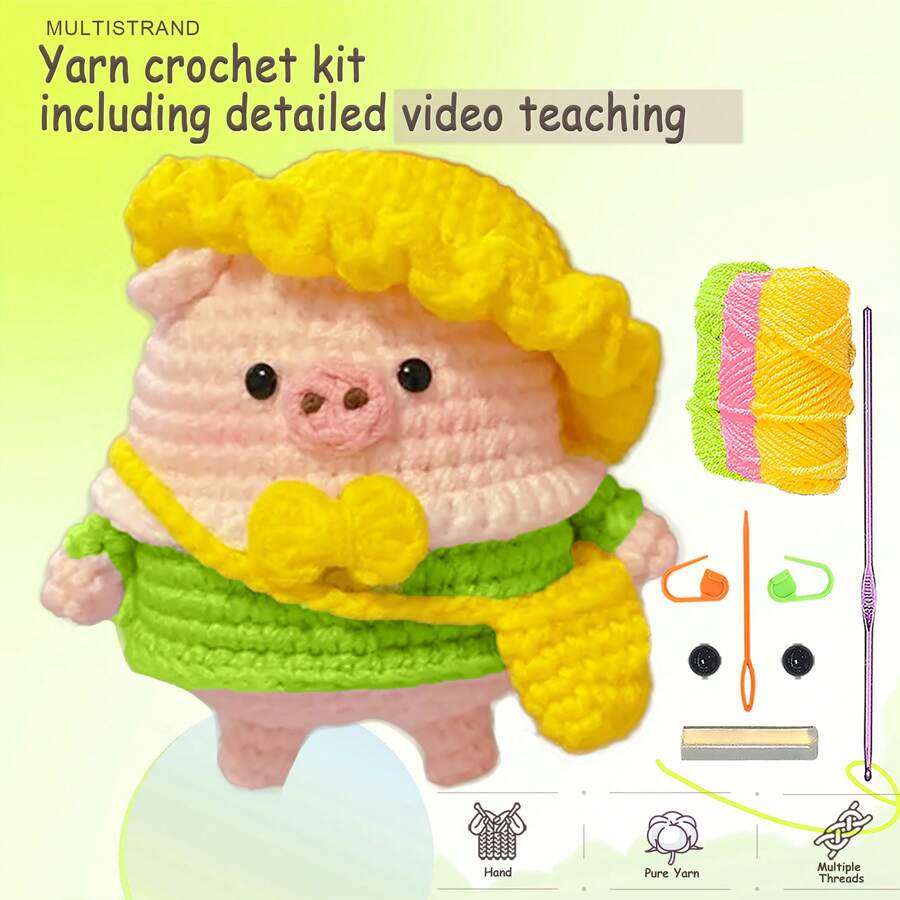 DIY Tie Pig Wear Green Cloth Crochet Kit For Beginners, Amigurumi ...
