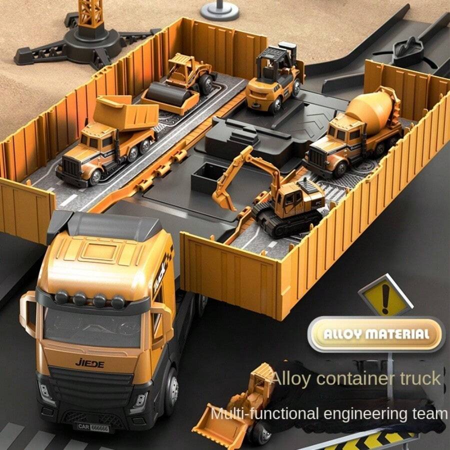 Alloy Inertia Shipping Container Engineering Truck Set With 6 Small ...