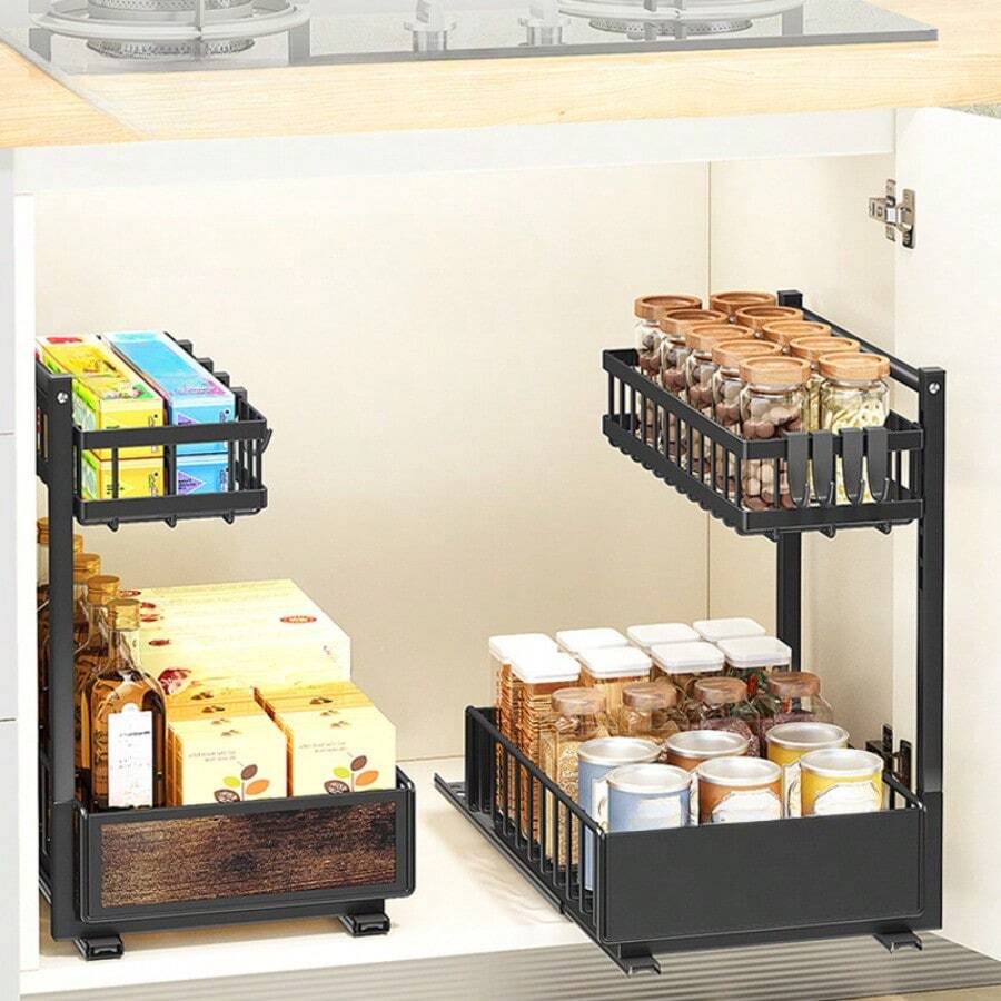 Kitchen Storage Rack Under Sink, Freestanding Cabinet Organizer, Multi ...