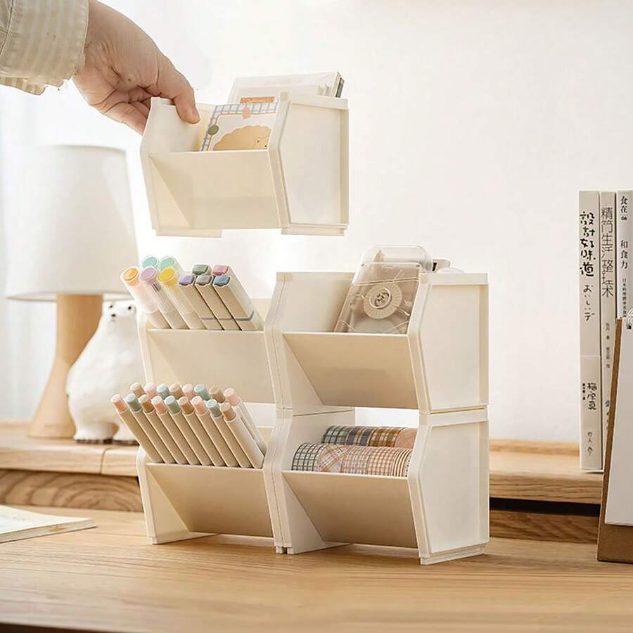 Stackable Slanted Pen Holder Organizer Box For Student's Desk ...