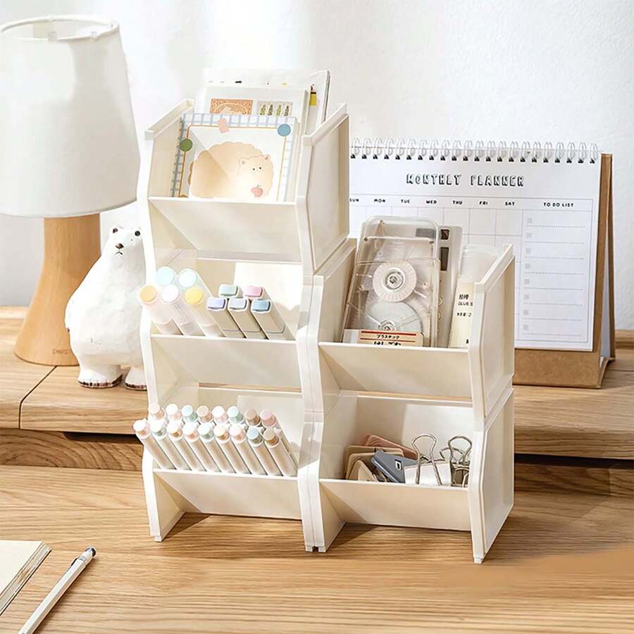 Stackable Slanted Pen Holder Organizer Box For Student's Desk ...