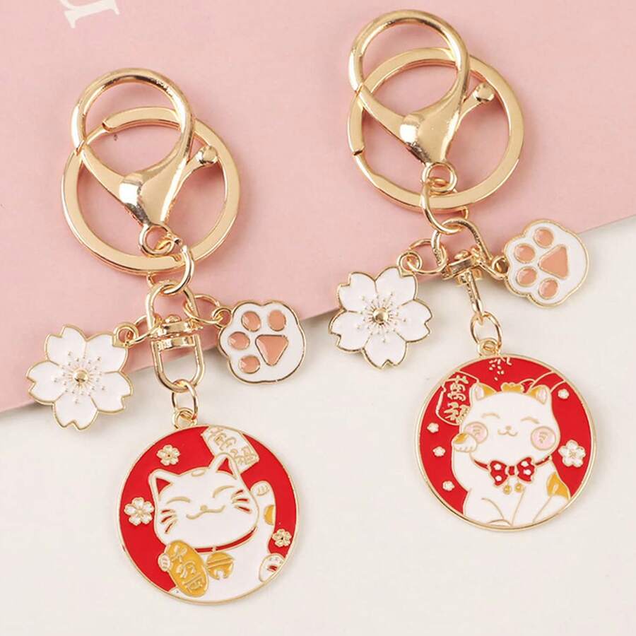 1pc Universal Creative Cat Shaped Keychain, Made Of Stainless Steel ...