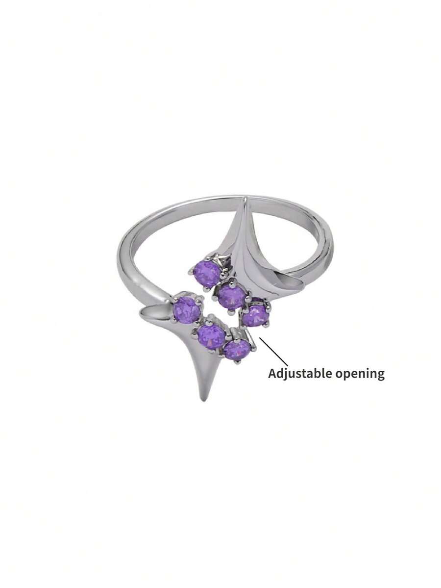 2pcs Ladies' Purple Crystal Open Four-Pointed Star Ring | SHEIN EUR