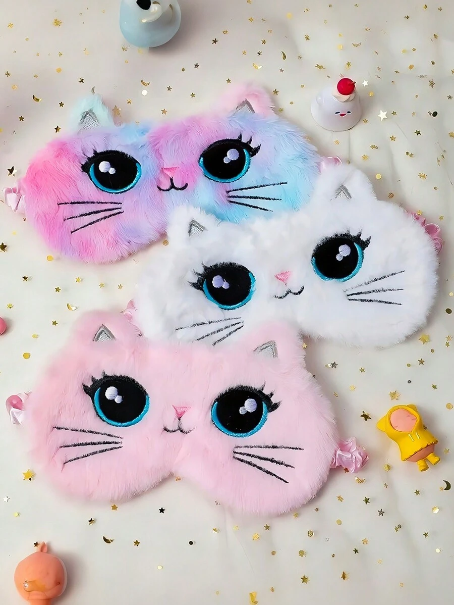 1pc Cute Plush Sleep Mask (Random Color), Cartoon Cat Eye Mask For ...
