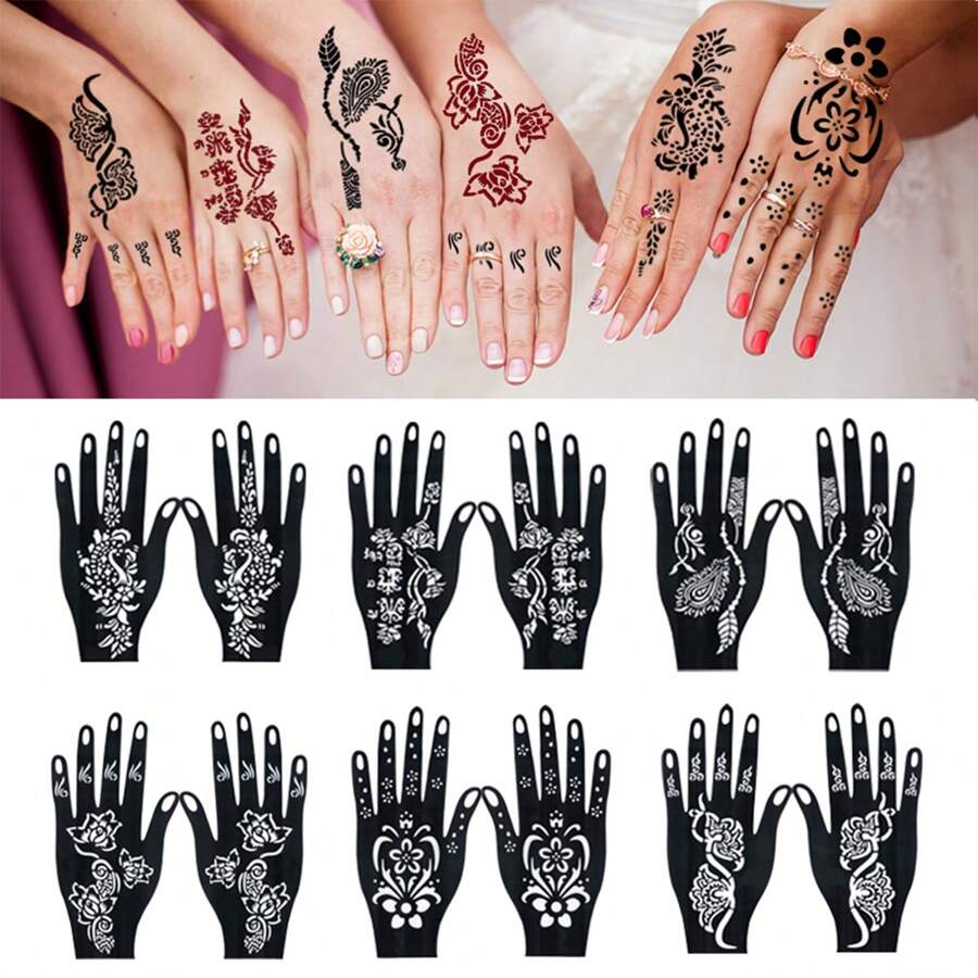 Conjunto De Modelo De Máscara De Mão De Estêncil De Tatuagem, 6 Folhas ...