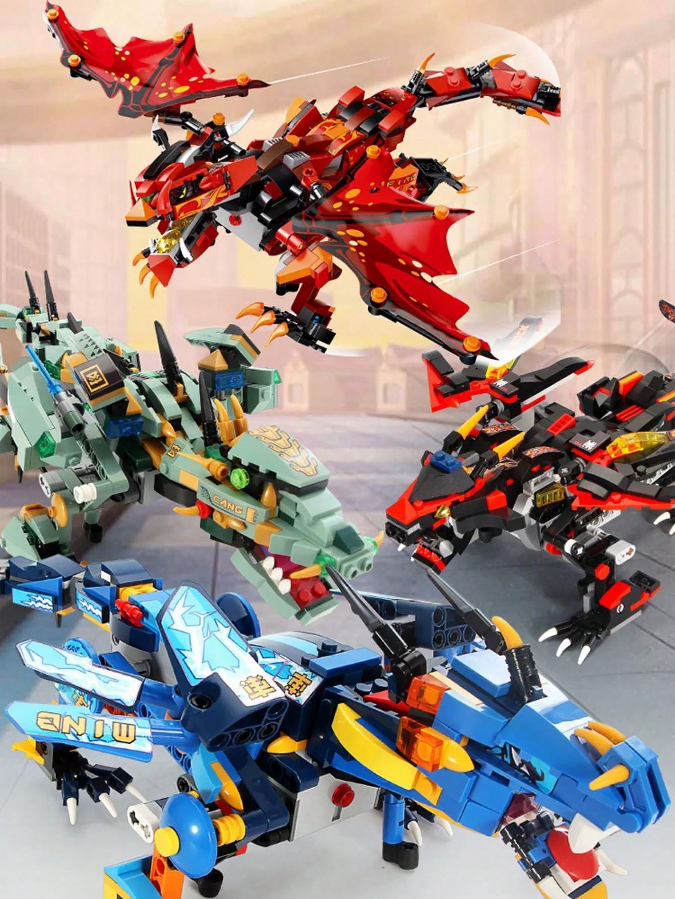 1 Box Robot Dinosaurs Series Building Blocks, Optional Thunder Dragon ...