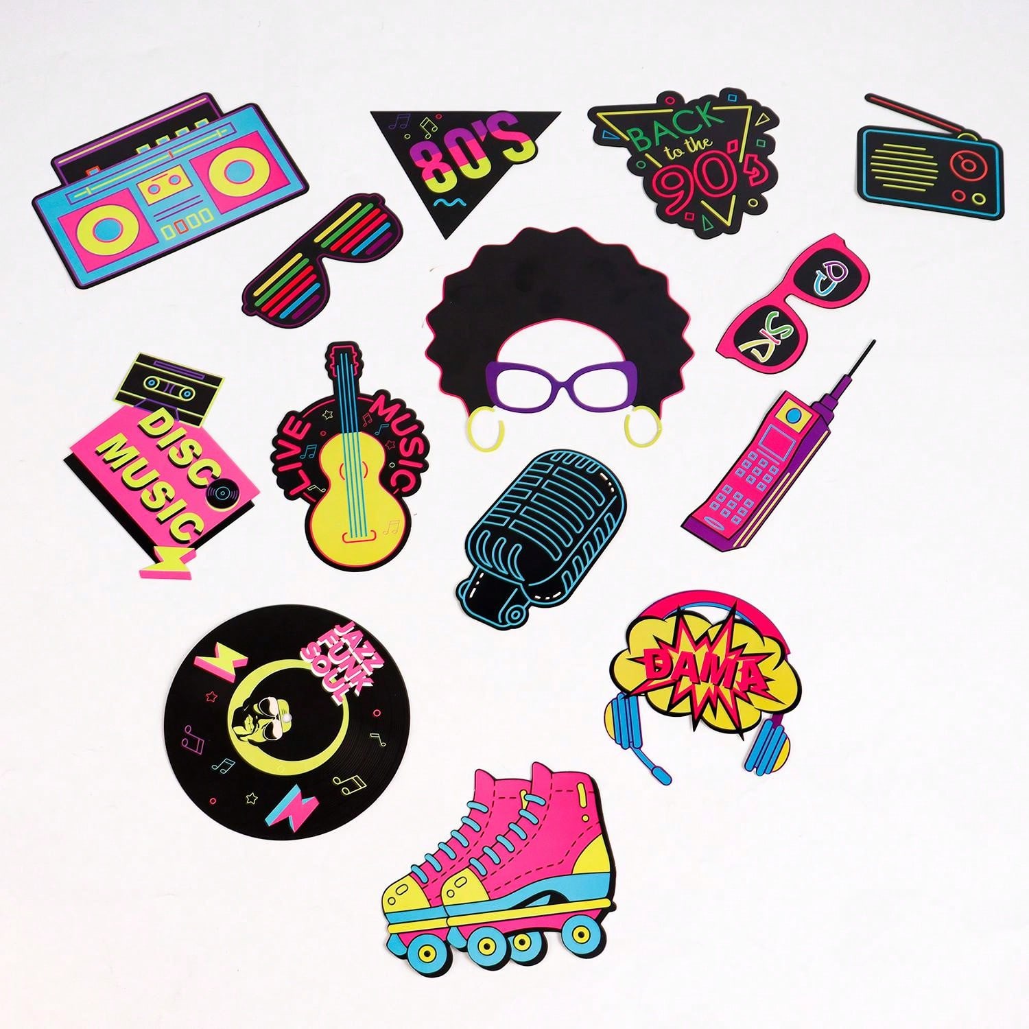 14pcs Led Neon Photobooth Props & Sticks, 80s-90s Rock Style Party ...