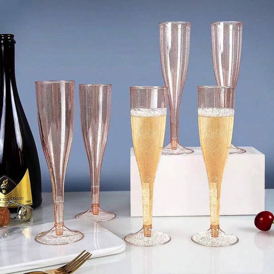 4.5oz Plastic Champagne Flutes With Gold Rim, Highball Glasses ...