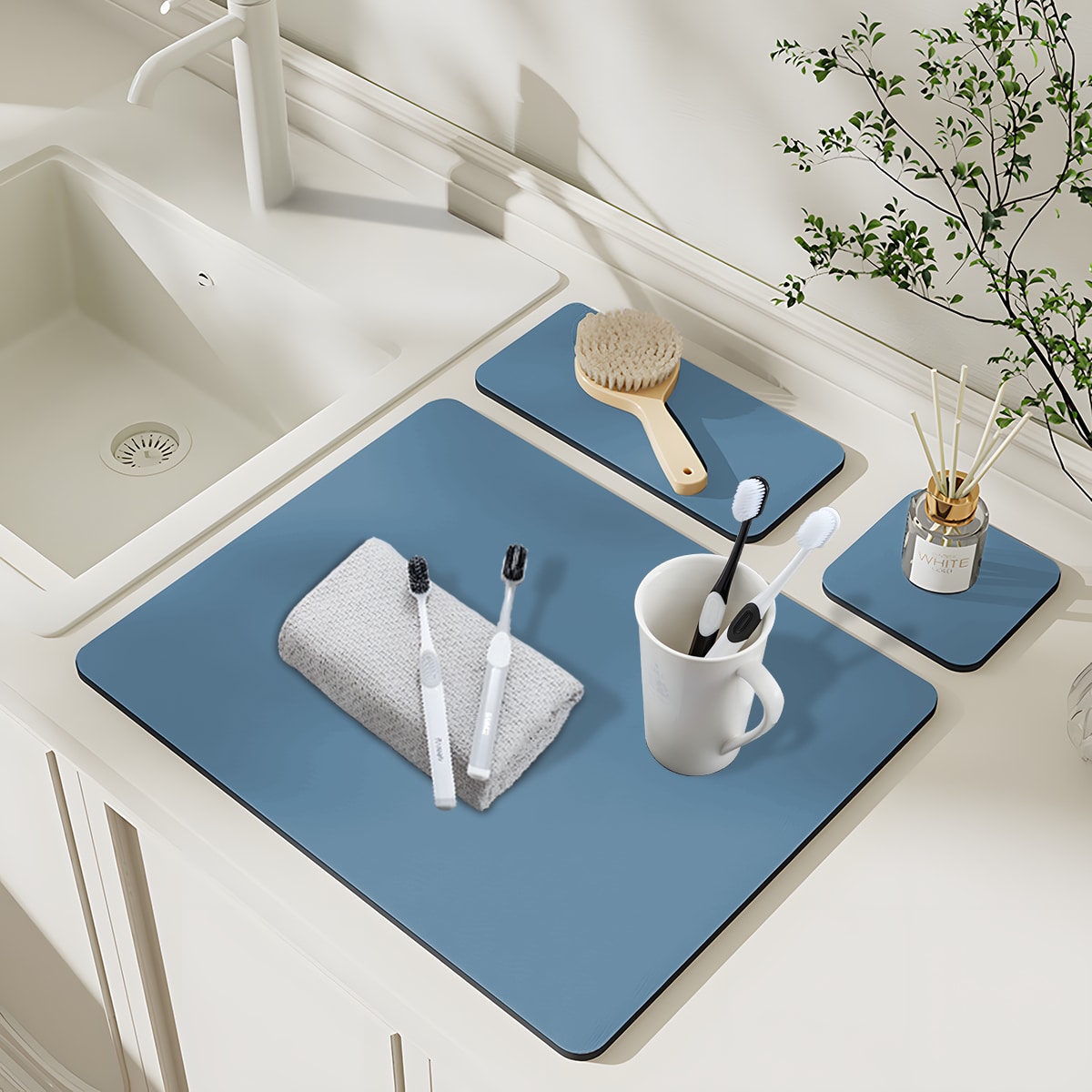 3pcs Solid Color Silicone Diatom Mud Dribble Mat For Kitchen Countertop ...