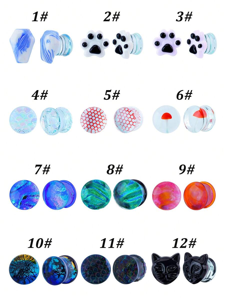 2PCS Cute Glass Multi-Color Handmade Ear Plugs Iridescent Mermaid ...