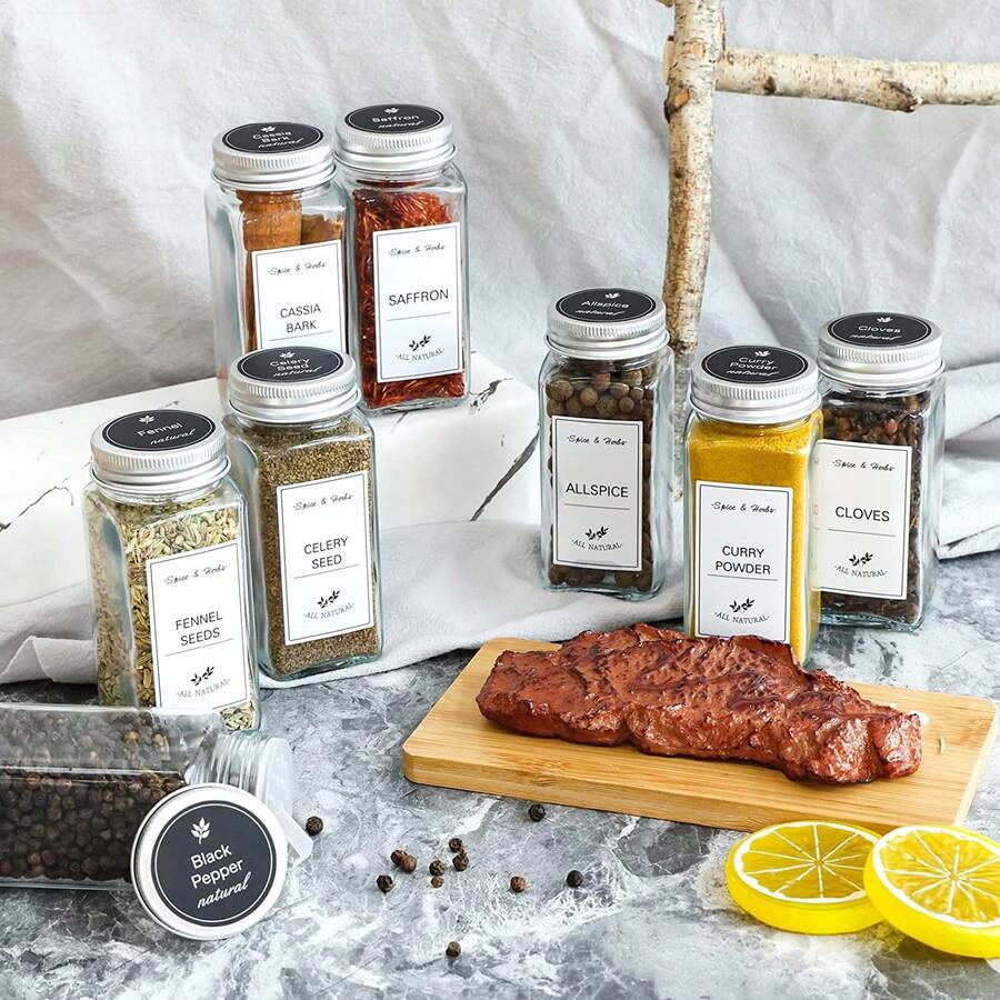 196pcs Black Spice Jar Classification Stickers, Kitchen Food ...