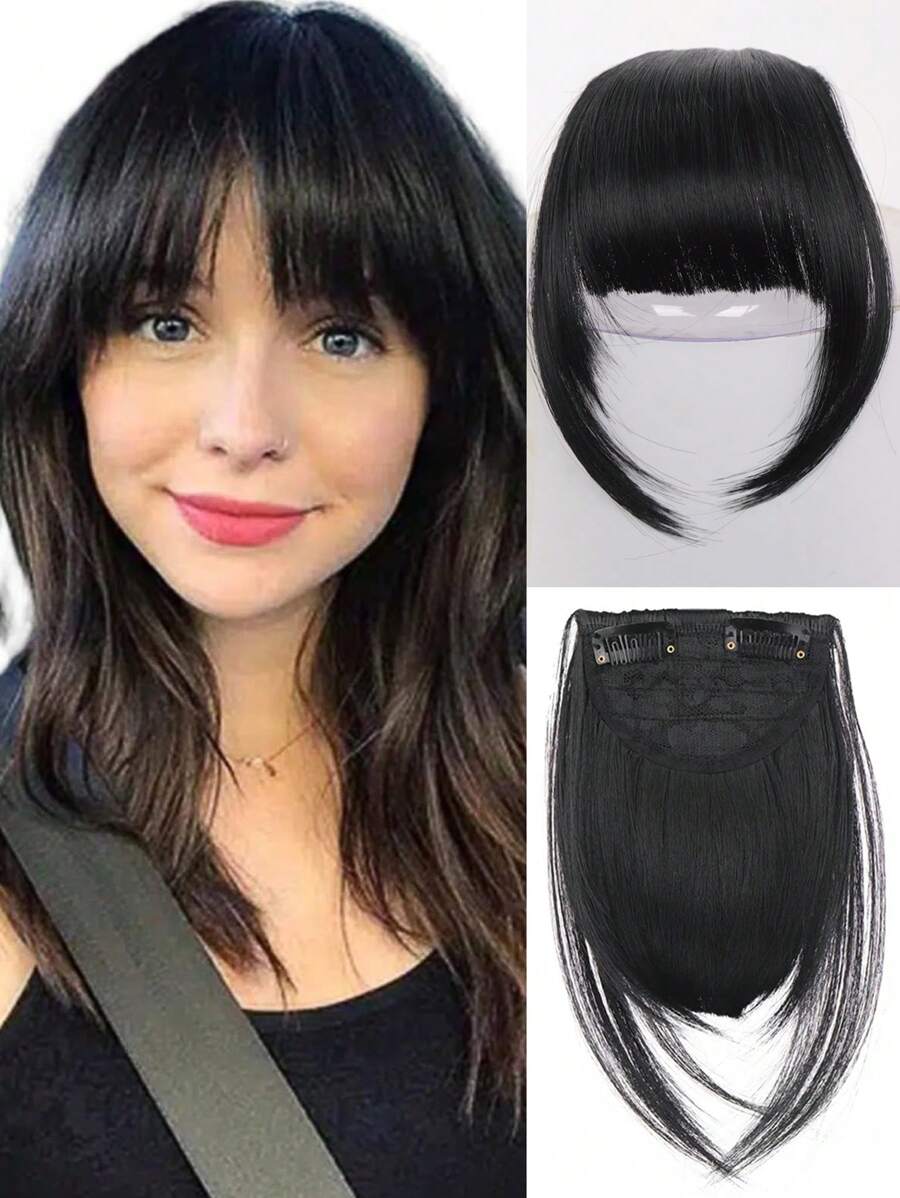 Synthetic Natural Black Bangs Hairpin 10-Inch Slim Fringe With ...