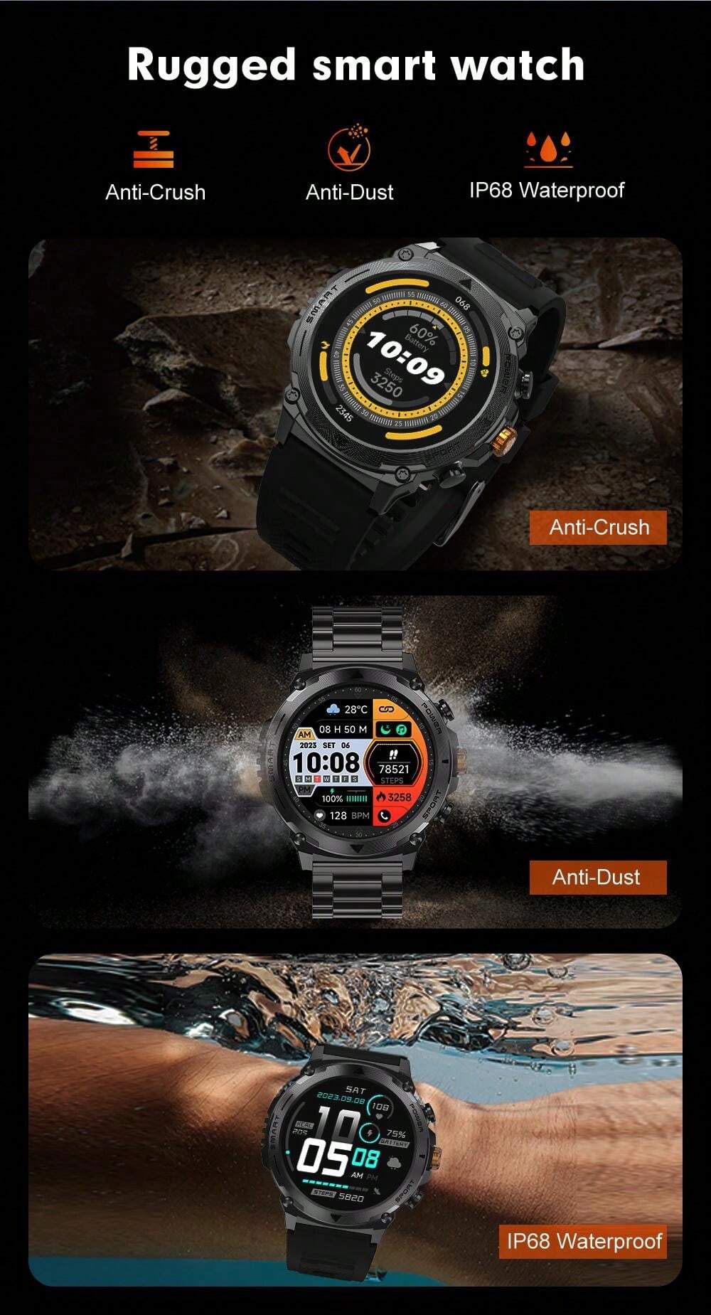 SIMSONLAB AMOLED Full Touch Screen Outdoor Sports Smart Watch, With 1. ...