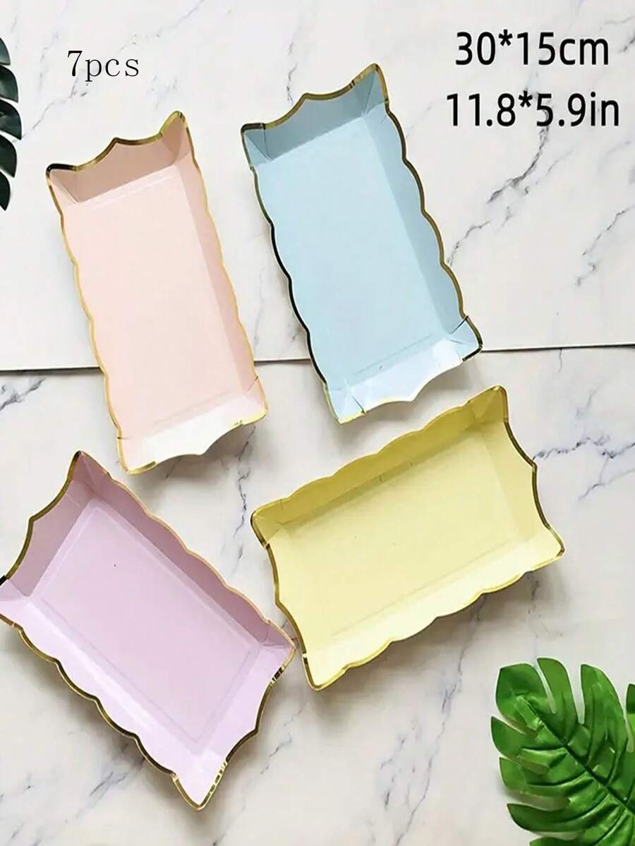 7pcs Disposable Rectangular Paper Plate Set For Fruit, Cake, Bbq ...